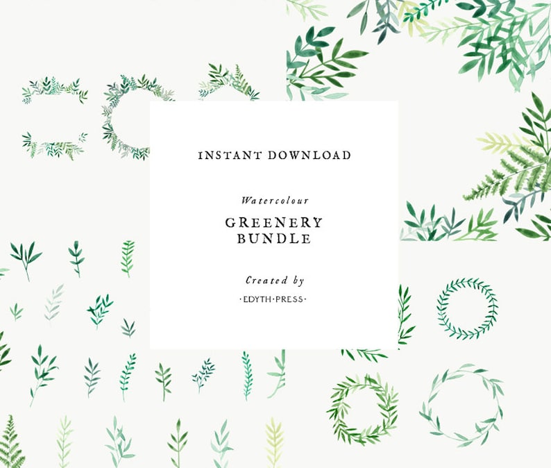 Green Leaf Clipart Greenery Botanical Watercolor Bundle Leaves | Etsy