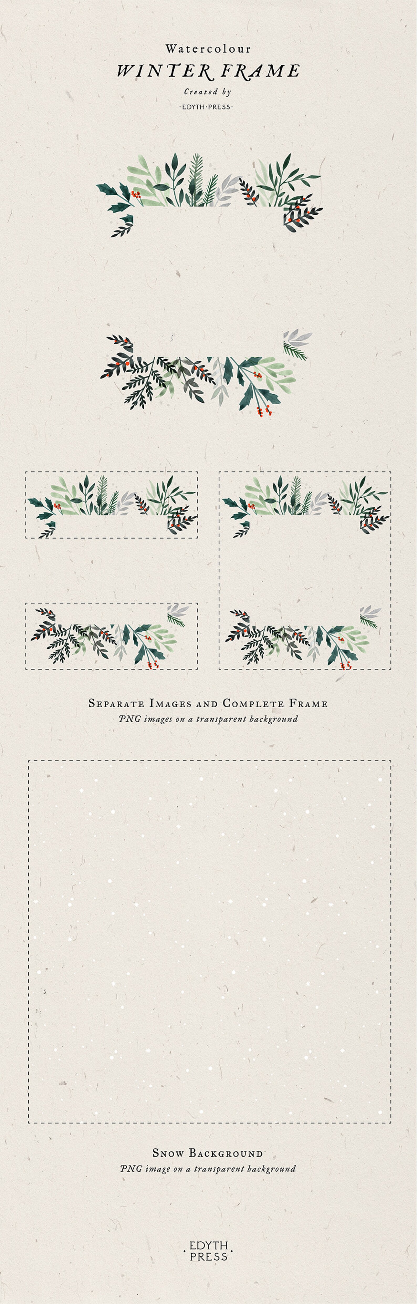 Winter Watercolor Christmas Clipart Frame Holiday Wedding Border ...