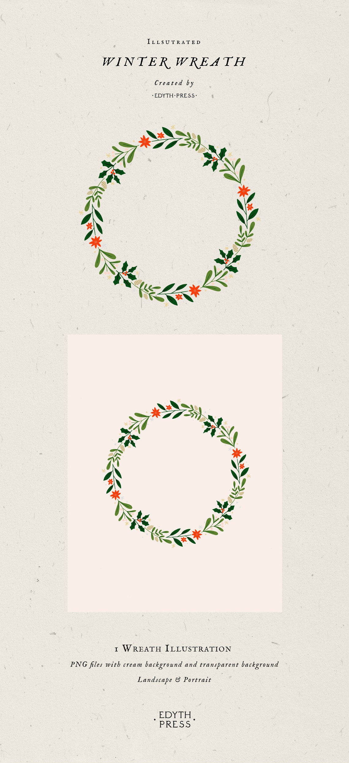 Christmas Wreath Clipart Circle Frame Holiday Winter Wedding - Etsy