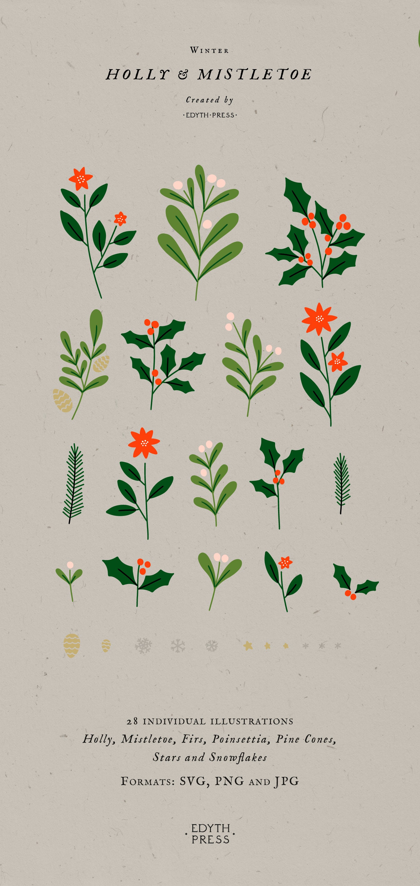 Christmas Clipart Winter Holly Mistletoe Poinsettia Flower Fir Pine ...