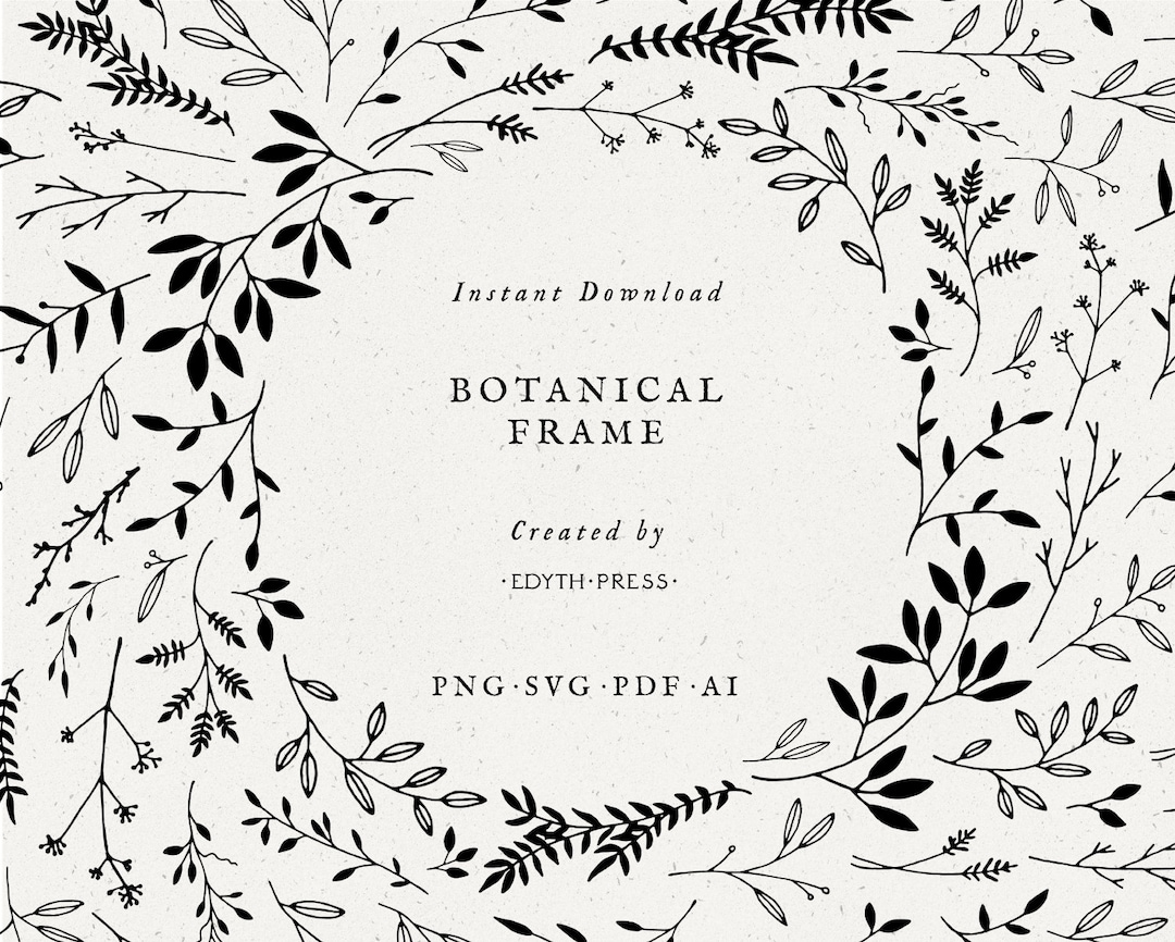 Hand Drawn Leaf Border Clipart Frame Black Botanical Background Png Svg ...