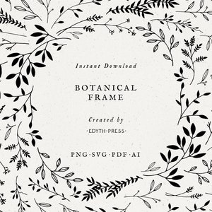 Hand Drawn Leaf Border Clipart Frame Black Botanical Background Png Svg ...