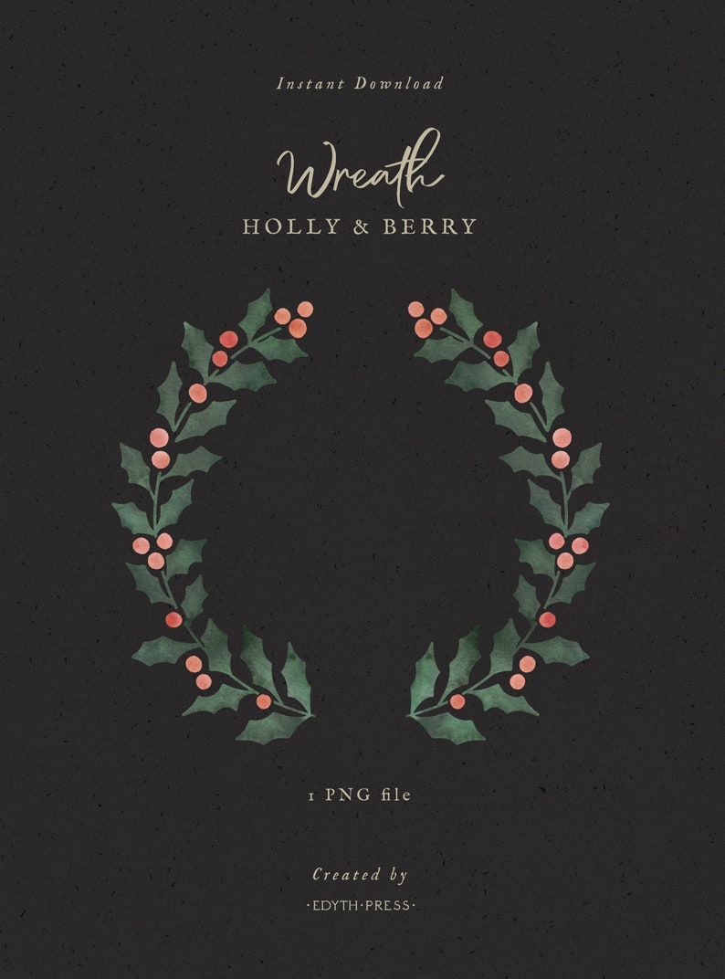 Holly Wreath Clipart Watercolor Christmas Clip Art Circle - Etsy