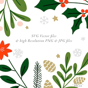 Christmas Clipart Winter Holly Mistletoe Poinsettia Flower Fir Pine ...
