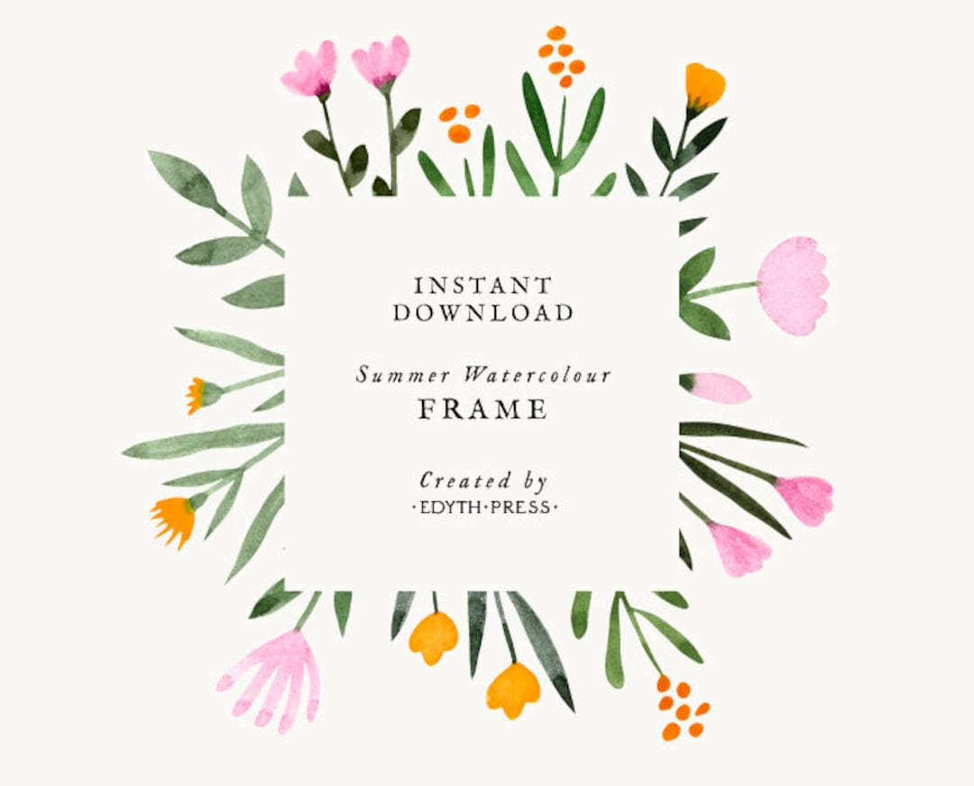 Floral Frame Watercolor Clipart Botanical Illustration Summer Flowers ...