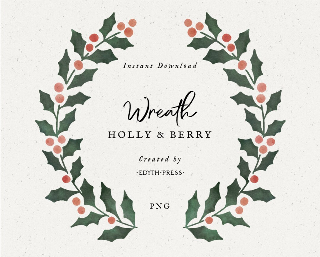 Holly Wreath Clipart Watercolor Christmas Clip Art Circle Frame Holiday ...