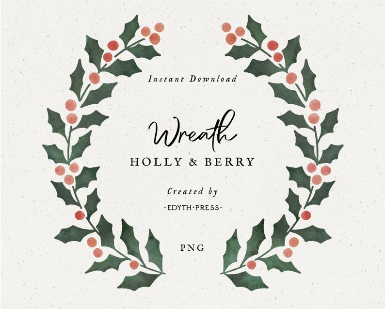 Holly Wreath Clipart Watercolor Christmas Clip Art Circle - Etsy