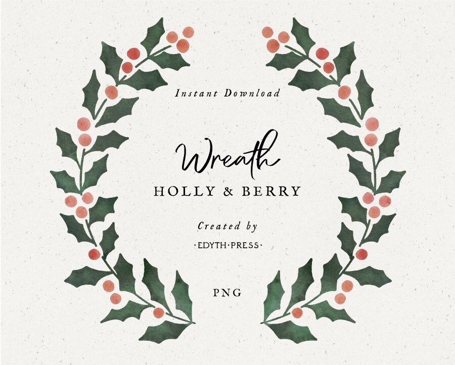 Holly Wreath Clipart Watercolor Christmas Clip Art Circle - Etsy UK