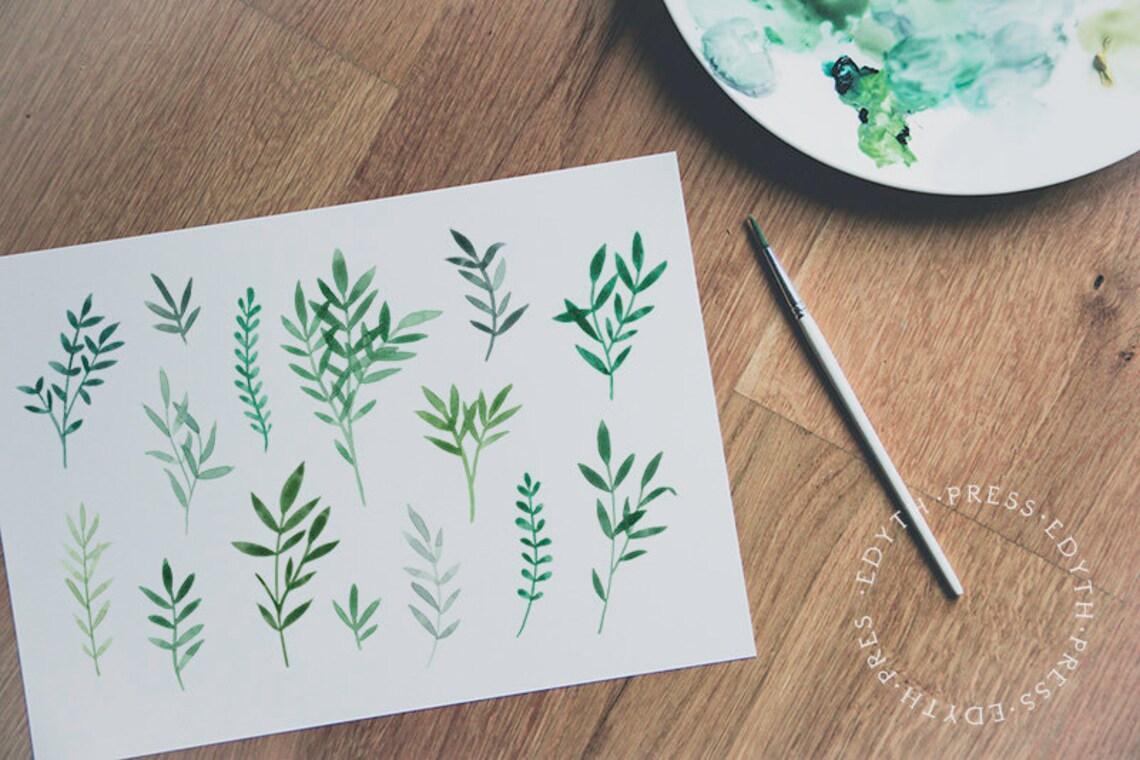 Green Leaf Clipart Greenery Botanical Watercolor Leaves Plant - Etsy