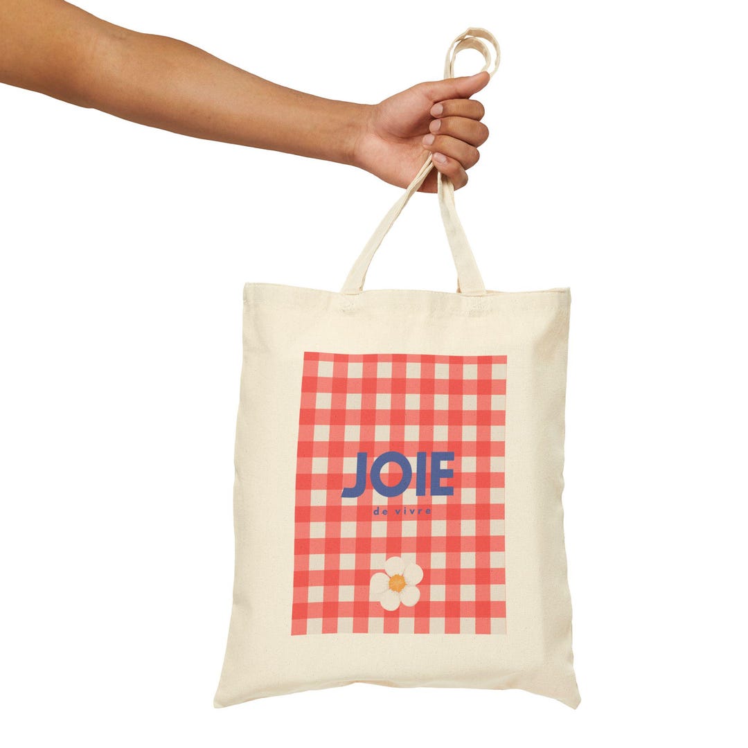 Red Gingham Preppy Canvas Tote Bag, JOIE De Vivre , French Preppy, Cute ...
