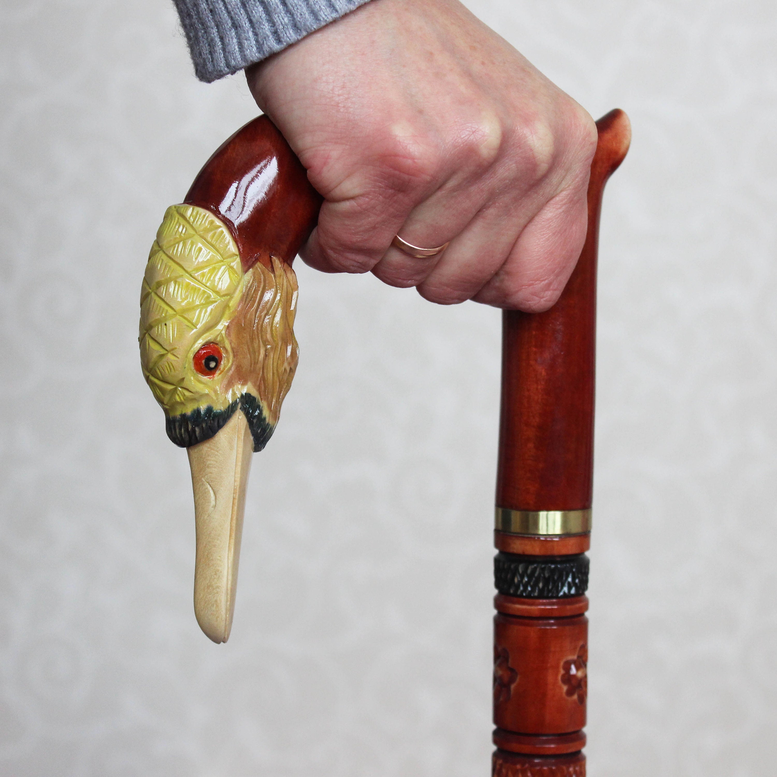 Wooden cane bird head Carved handle Walking stick Hiking stick | Etsy
