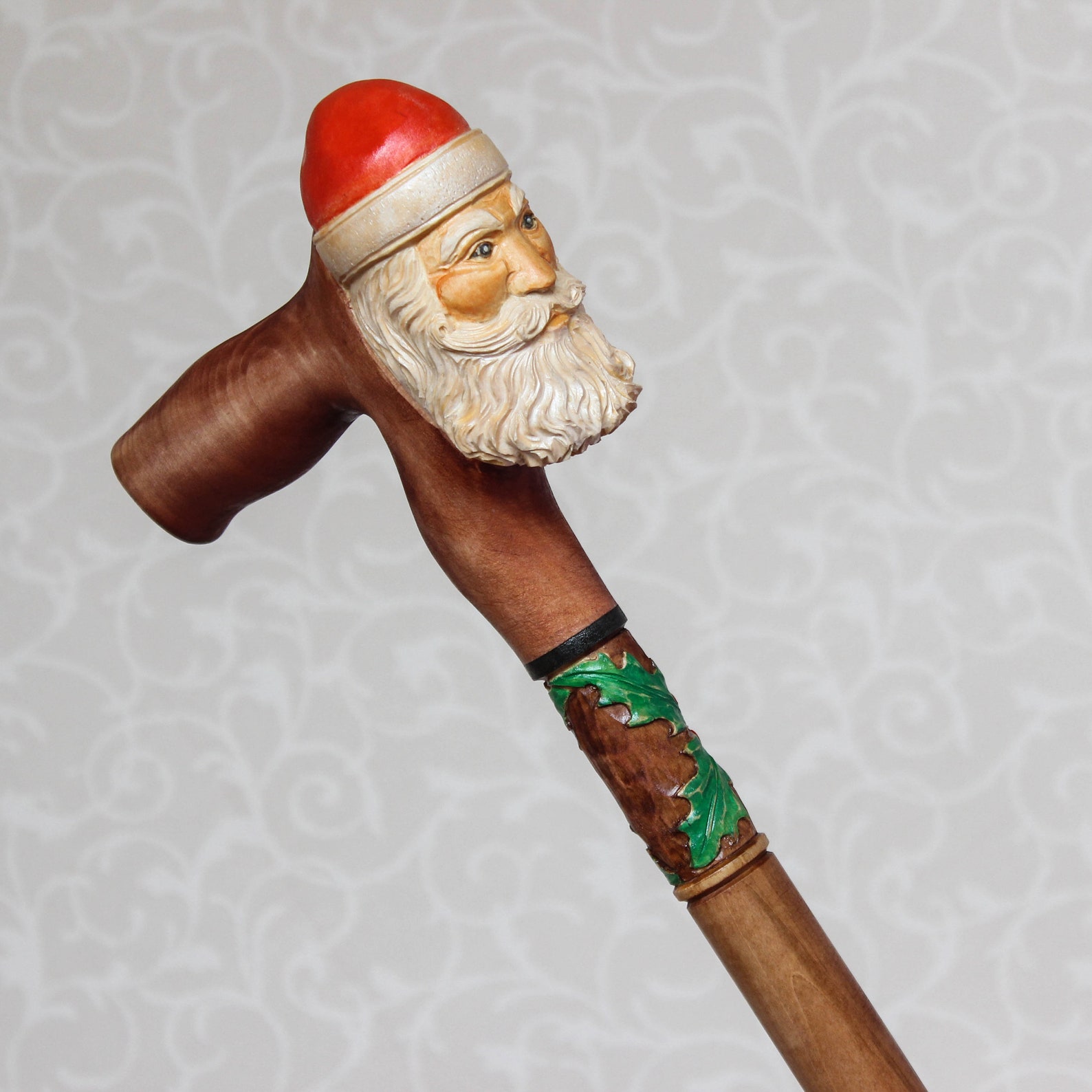 Christmas Cane With Santa Hand Carved Handle and Shaft Custom - Etsy