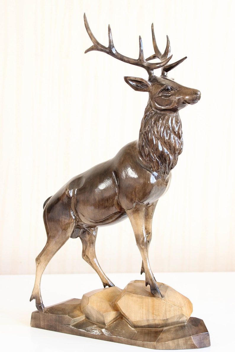 Deer Statuette L10x H17x W5 Wooden Sculpture - Etsy