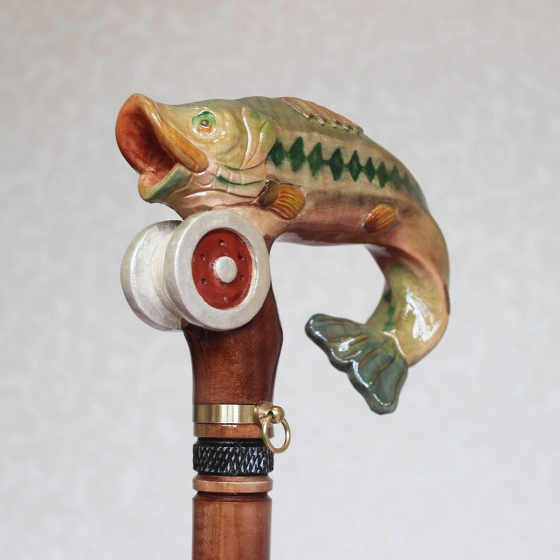 Walking Cane With Fish Largemouth Bass Cane Hiking Stick Hand - Etsy