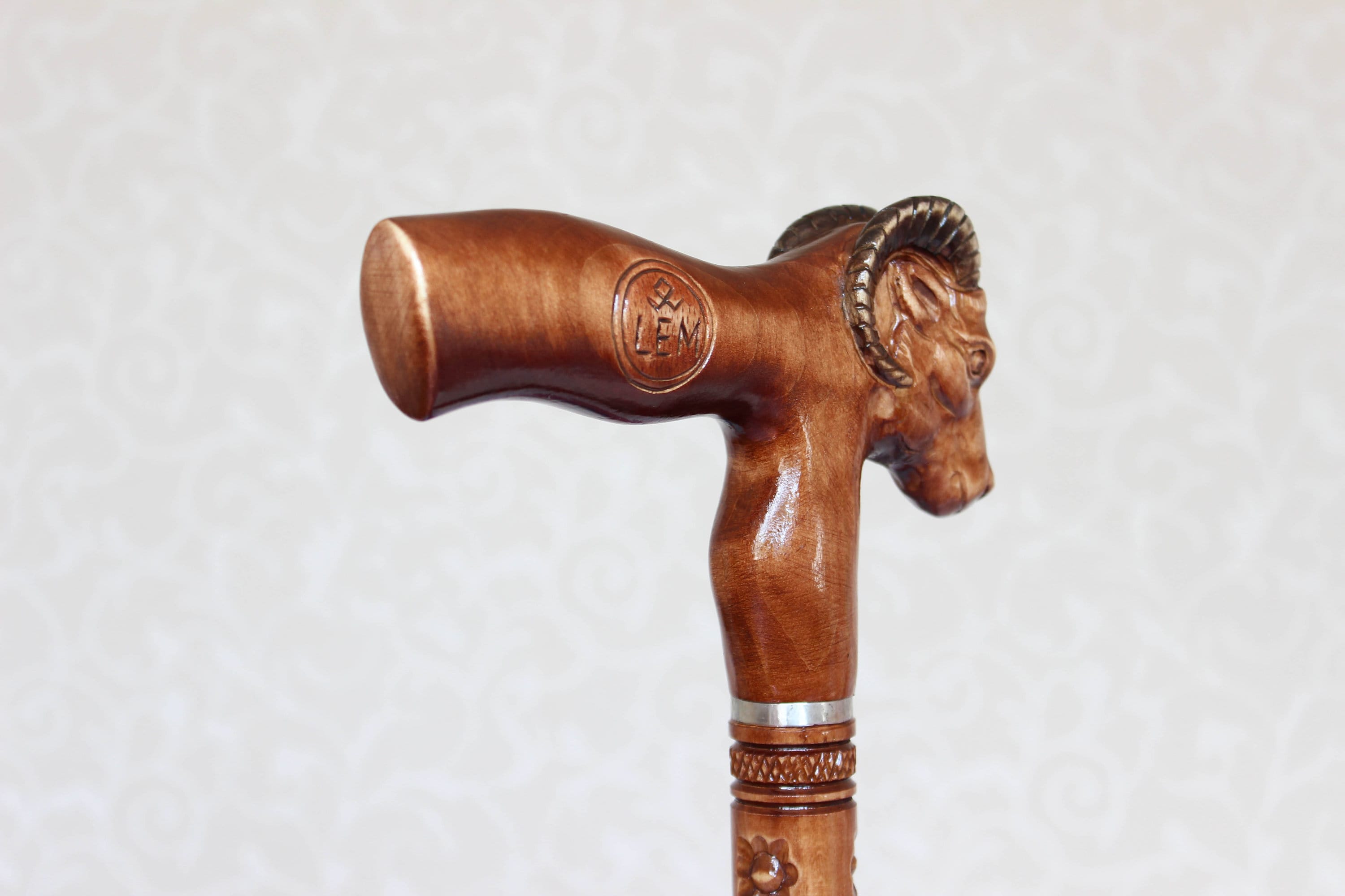 Ram Wooden Cane Carved Handle and Staff Brown Walking Stick - Etsy UK