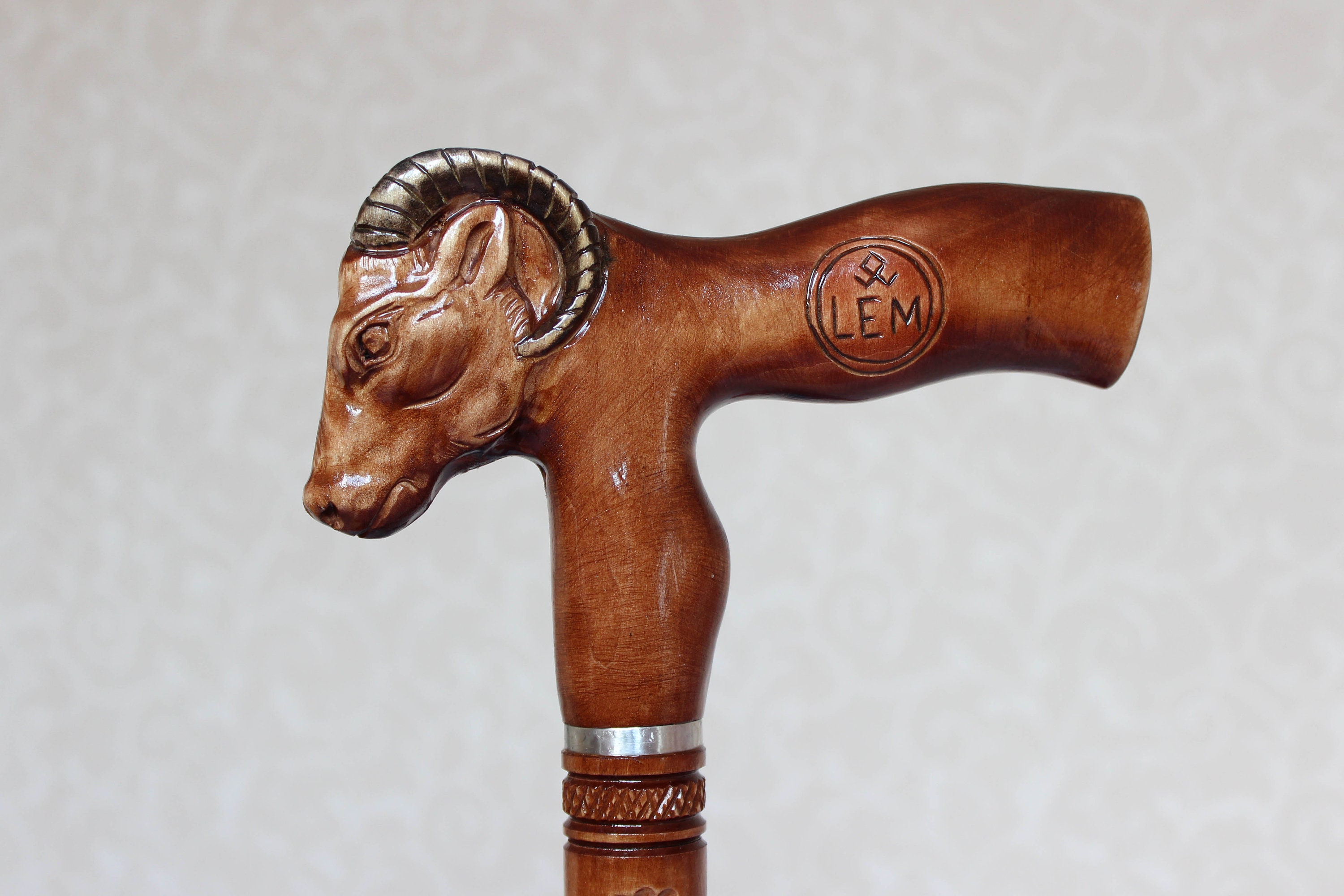 Ram Wooden Cane Carved Handle and Staff Brown Walking Stick - Etsy UK