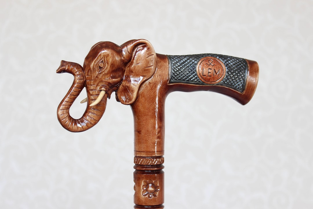 Hand Carved Elephant Walking Cane, Wooden Hiking Stick - Etsy