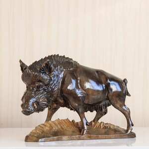 Black Wild Boar Wooden Sculpture L 11"x H 8"xw 5" Wood Carving Figurine ...