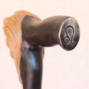 Leo Wooden Cane Walking Stick Lion Carved Handle Zodiac Leo Gift Hiking ...