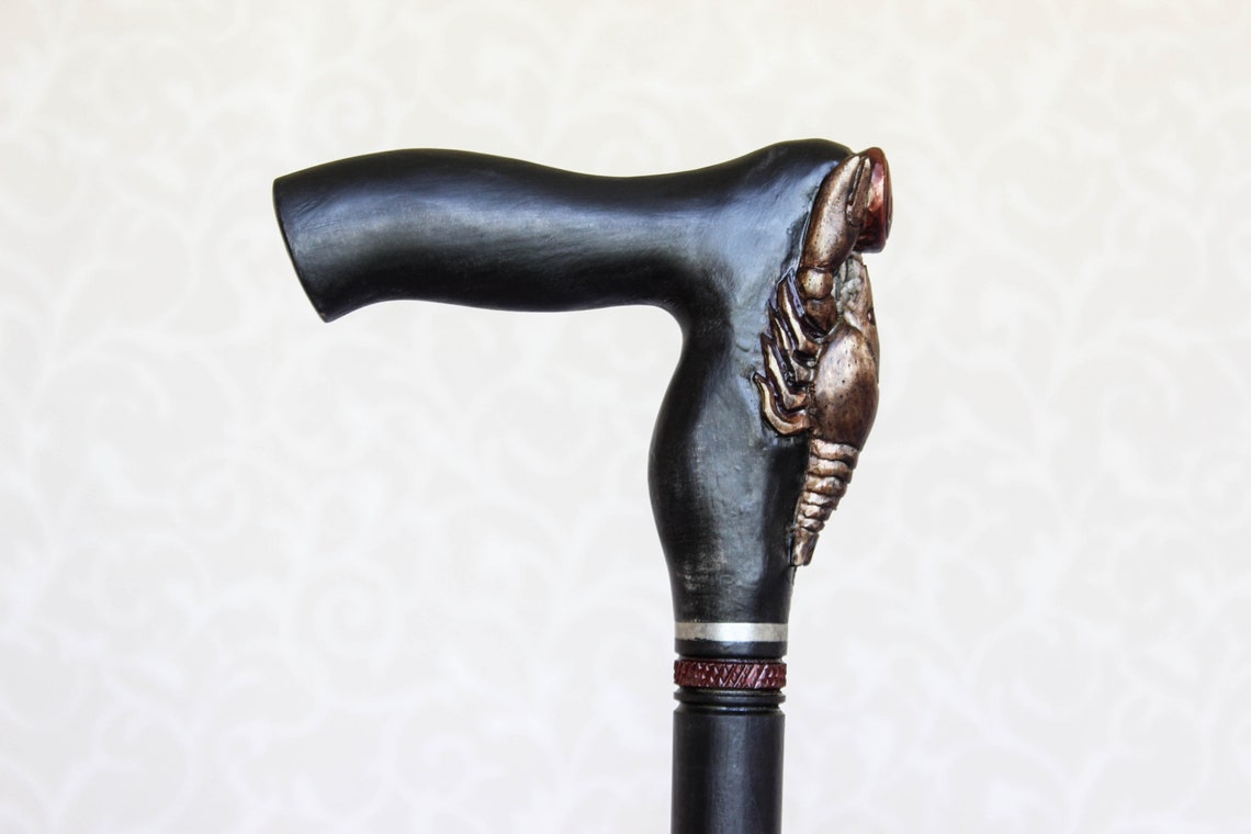 Cancer Wooden Cane Carved Handle Crab Walking Stick Zodiac | Etsy