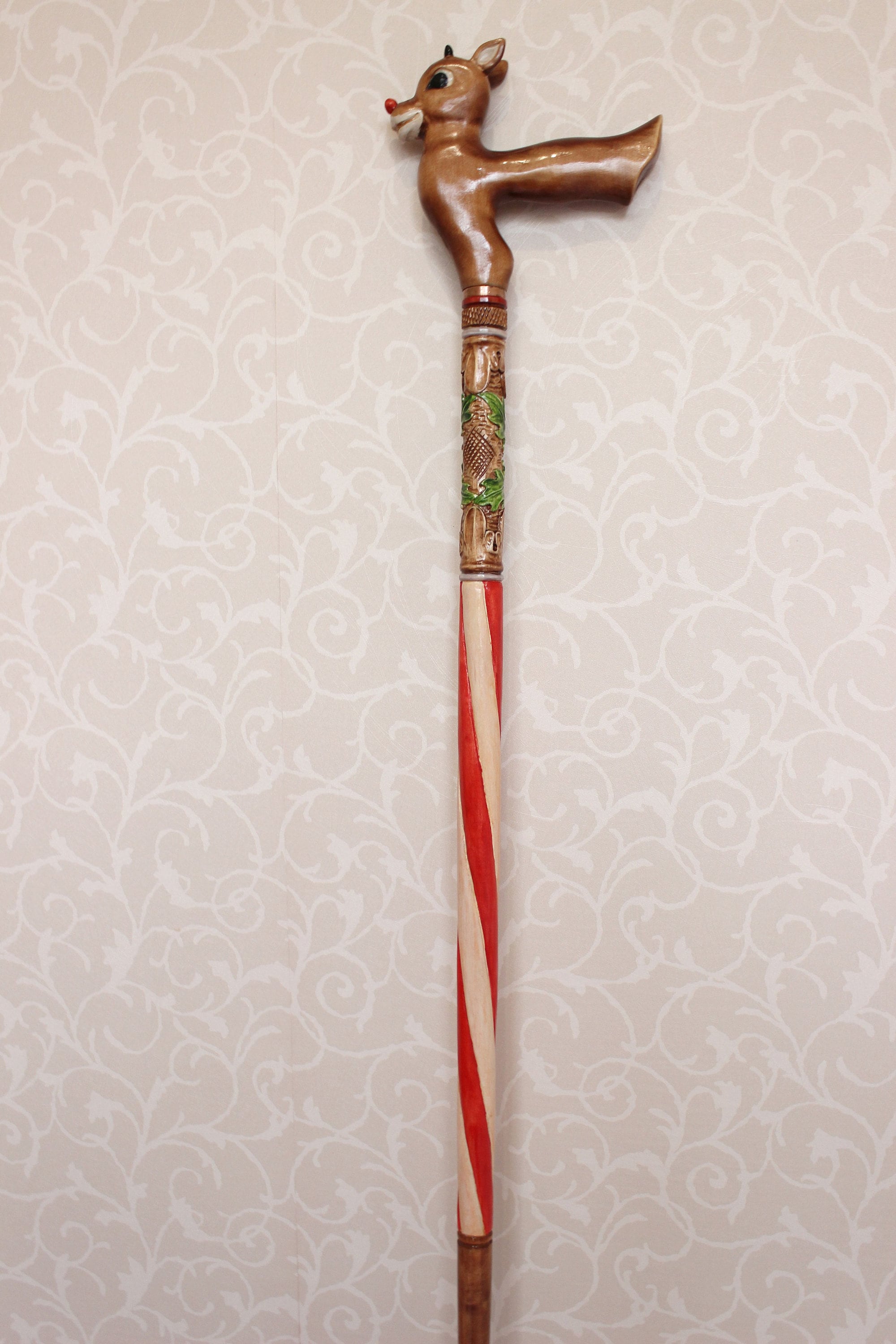 Hand Carved Rudolph Walking Cane: Christmas Reindeer Hiking Stick - Etsy