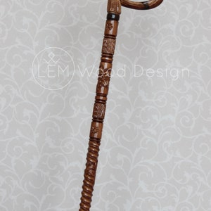 Hand Carved Walking Cane Wooden Ram Open Carved Handle Wood Craft Staff ...