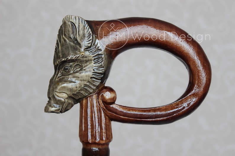 Walking stick Wild boar Wooden cane high quality | Etsy