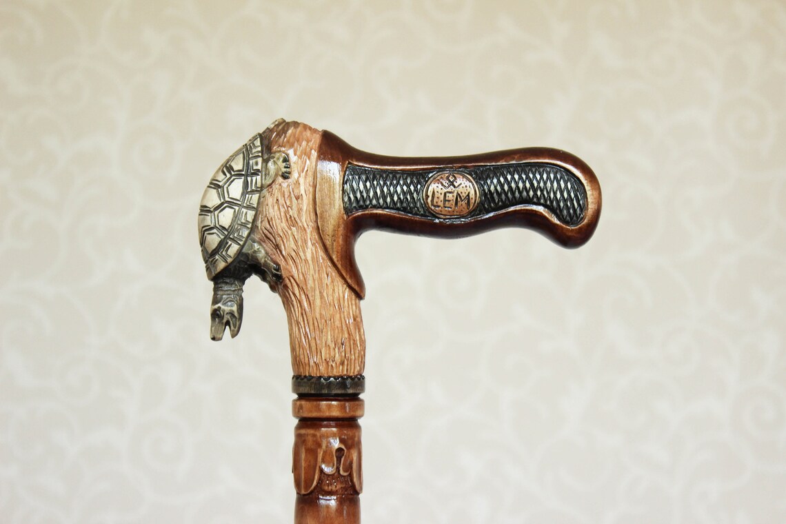 Turtle Hand Carved Wooden Cane Walking Stick With Craft Handle | Etsy UK