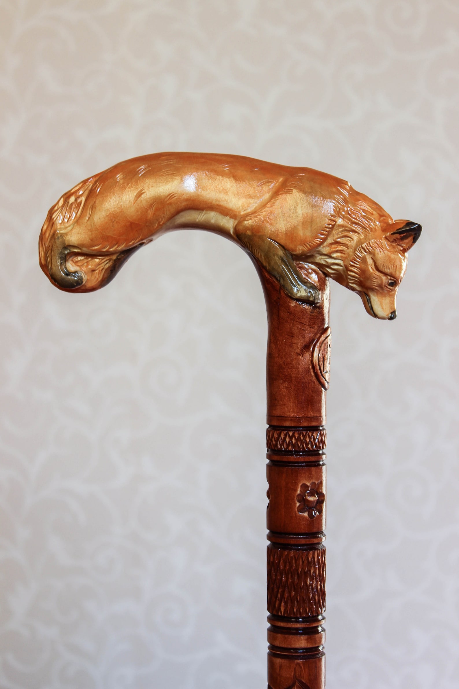 Fox Walking Cane Hand Carved Handle and Staff Hiking Stick | Etsy