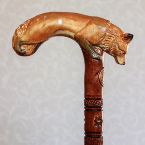 Fox Walking Cane Hand Carved Handle and Staff Hiking Stick Ladies ...