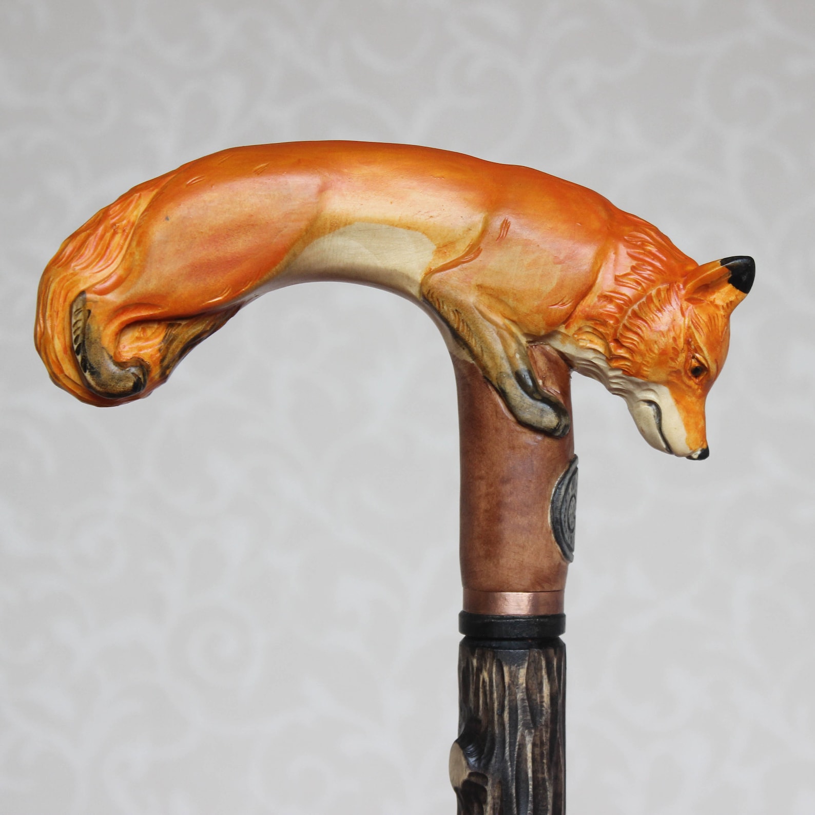 Custom Walking Cane Runing Fox Hand Carved Handle and Shaft - Etsy