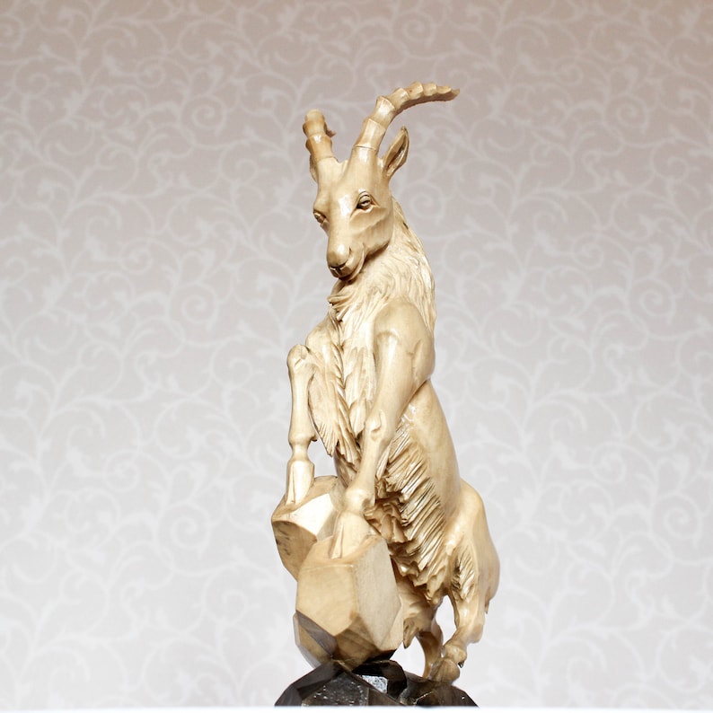 Capricorn wooden sculpture L8x H14x W4 Goat | Etsy