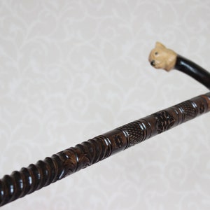 White Dog Walking Cane Hand Carved Handle and Staff Wood Dog Wooden ...