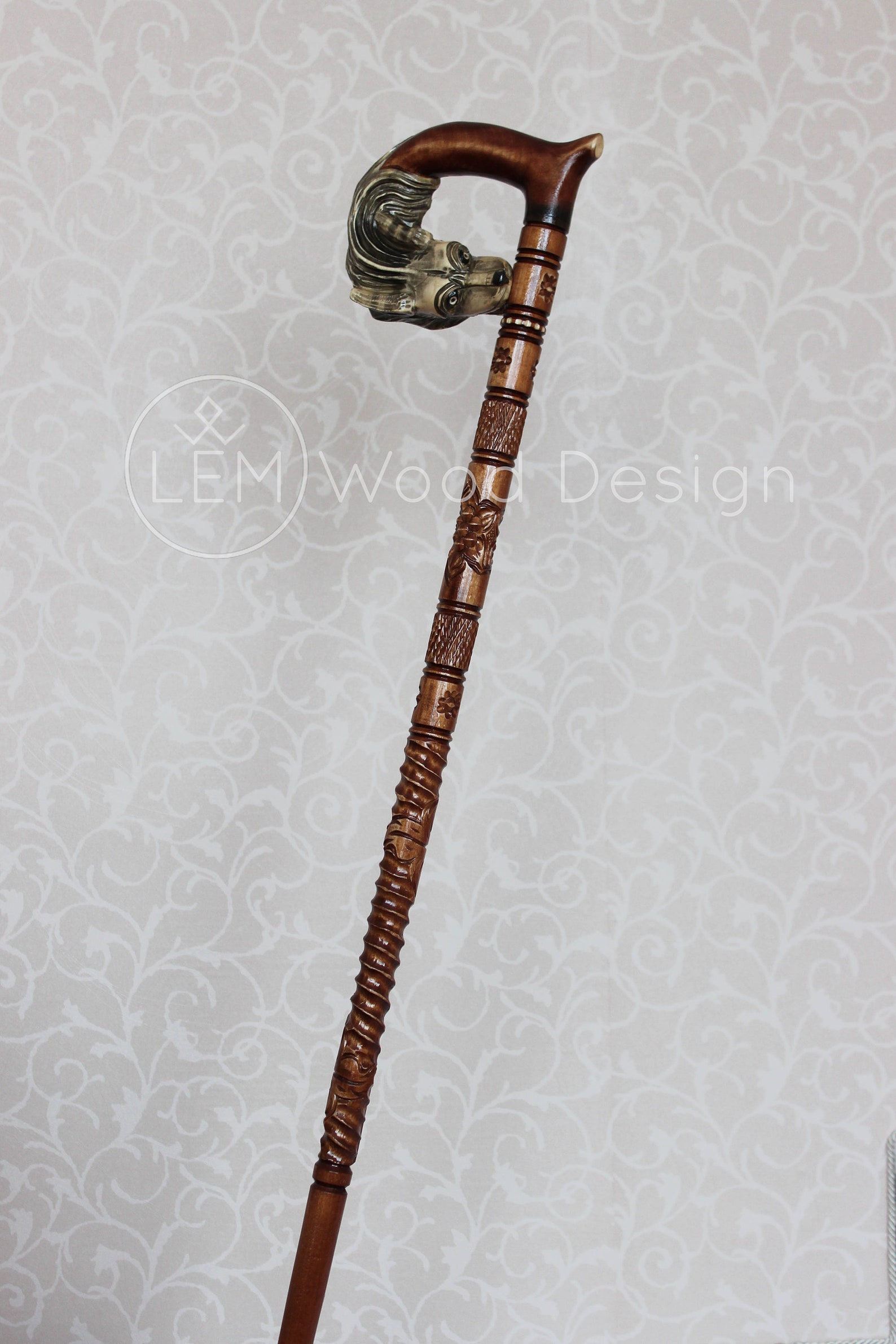 Walking Stick Wolf Carved Handle Wooden Cane Hiking Stick - Etsy