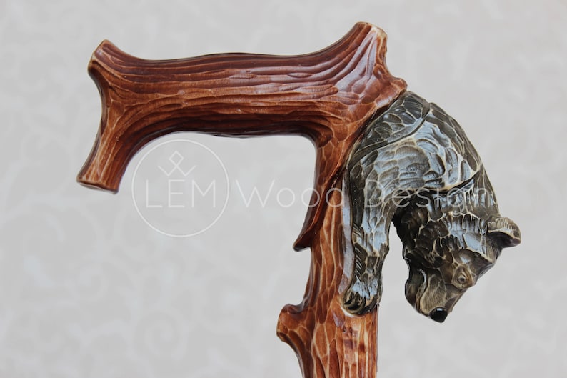 Walking stick Bear on a tree Wooden cane Walking stick | Etsy