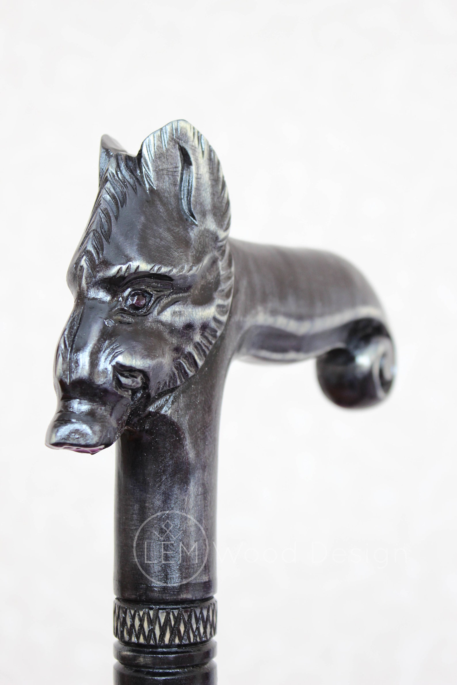 Walking Stick Wild Boar Carved Handle & Staff Black Wooden | Etsy