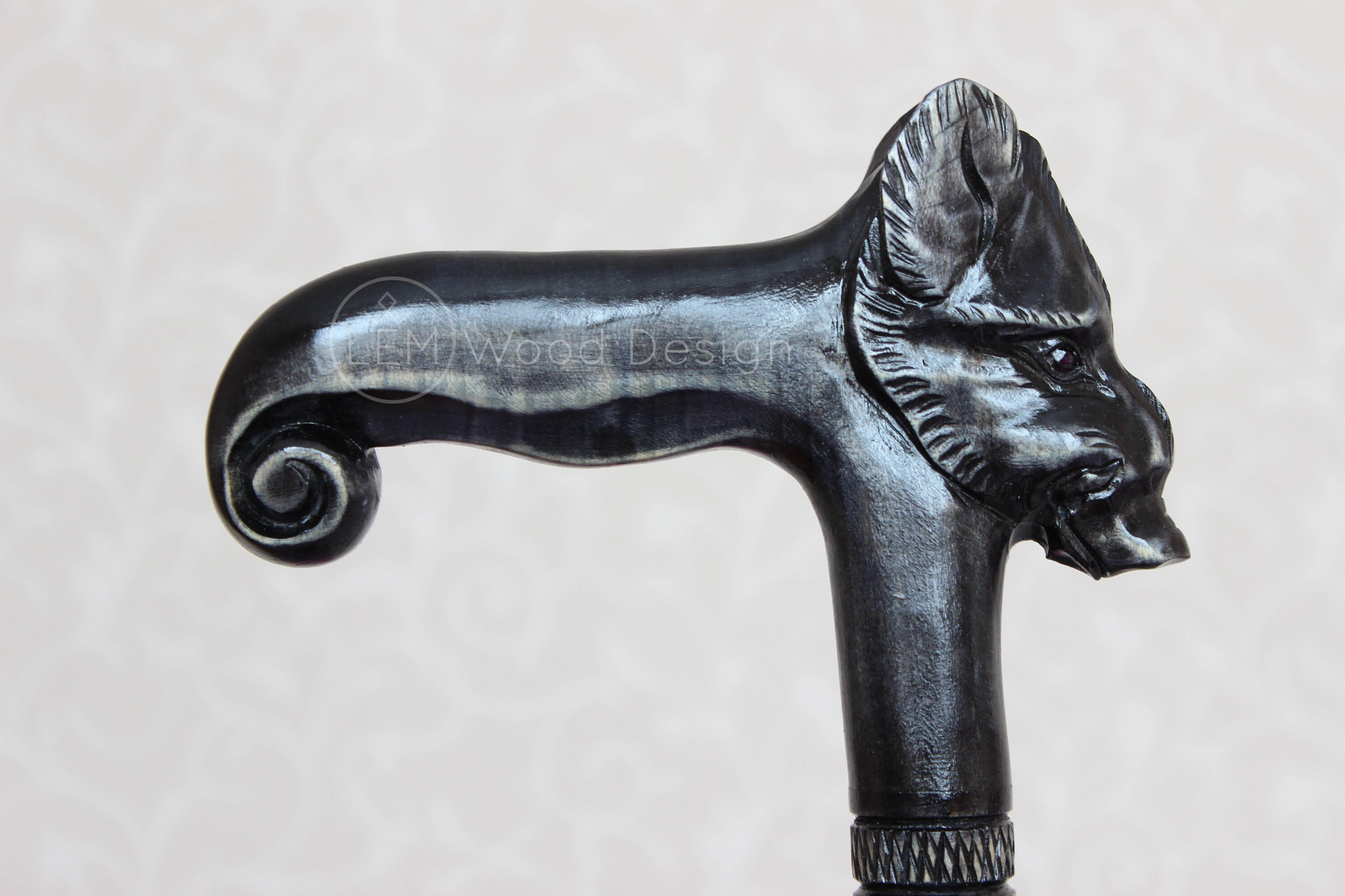 Walking Stick Wild Boar Carved Handle & Staff Black Wooden | Etsy