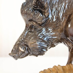 Black Wild Boar Wooden Sculpture L 11"x H 8"xw 5" Wood Carving Figurine ...