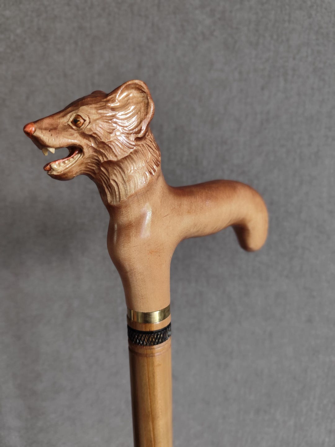 Hand Carved Wooden Walking Cane: Mongoose Head Handle, Lemko Style - Etsy