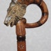 Hand Carved Walking Cane Wooden Ram Open Carved Handle Wood Craft Staff ...