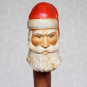 Christmas Cane With Santa Hand Carved Handle and Shaft Custom Walking ...