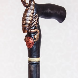 Scorpio Walking Cane: Hand Carved Zodiac Scorpion, Black Wood Hiking ...