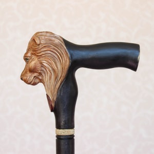Leo Wooden Cane Walking Stick Lion Carved Handle Zodiac Leo Gift Hiking ...