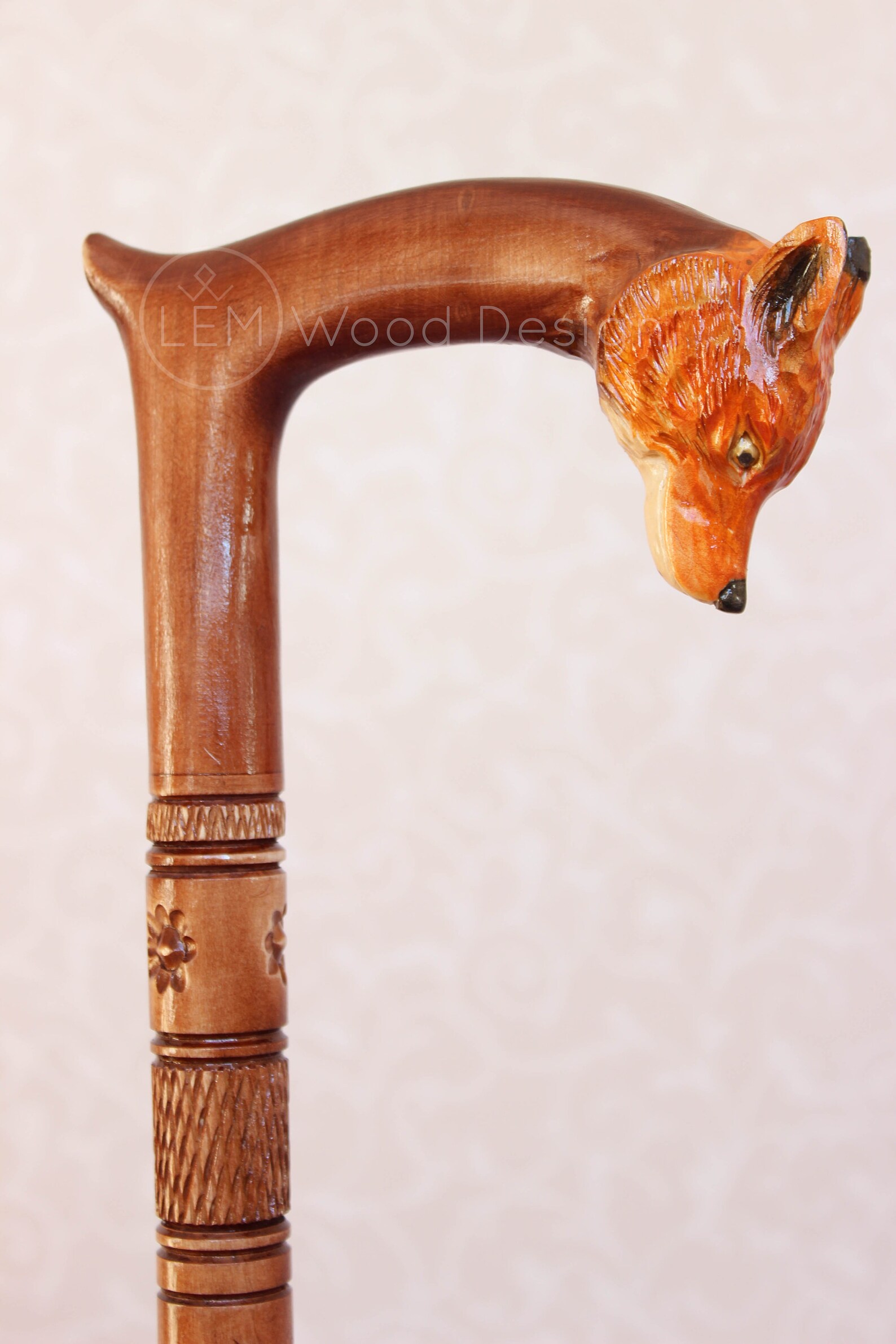 Style Cane and Walking Stick Fox Carved Handle and Staff - Etsy