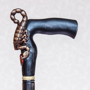 Scorpio Walking Cane: Hand Carved Zodiac Scorpion, Black Wood Hiking ...