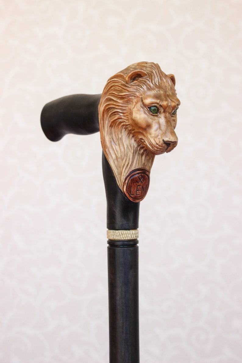 Leo Wooden Cane Walking Stick Lion Carved Handle Zodiac Leo - Etsy