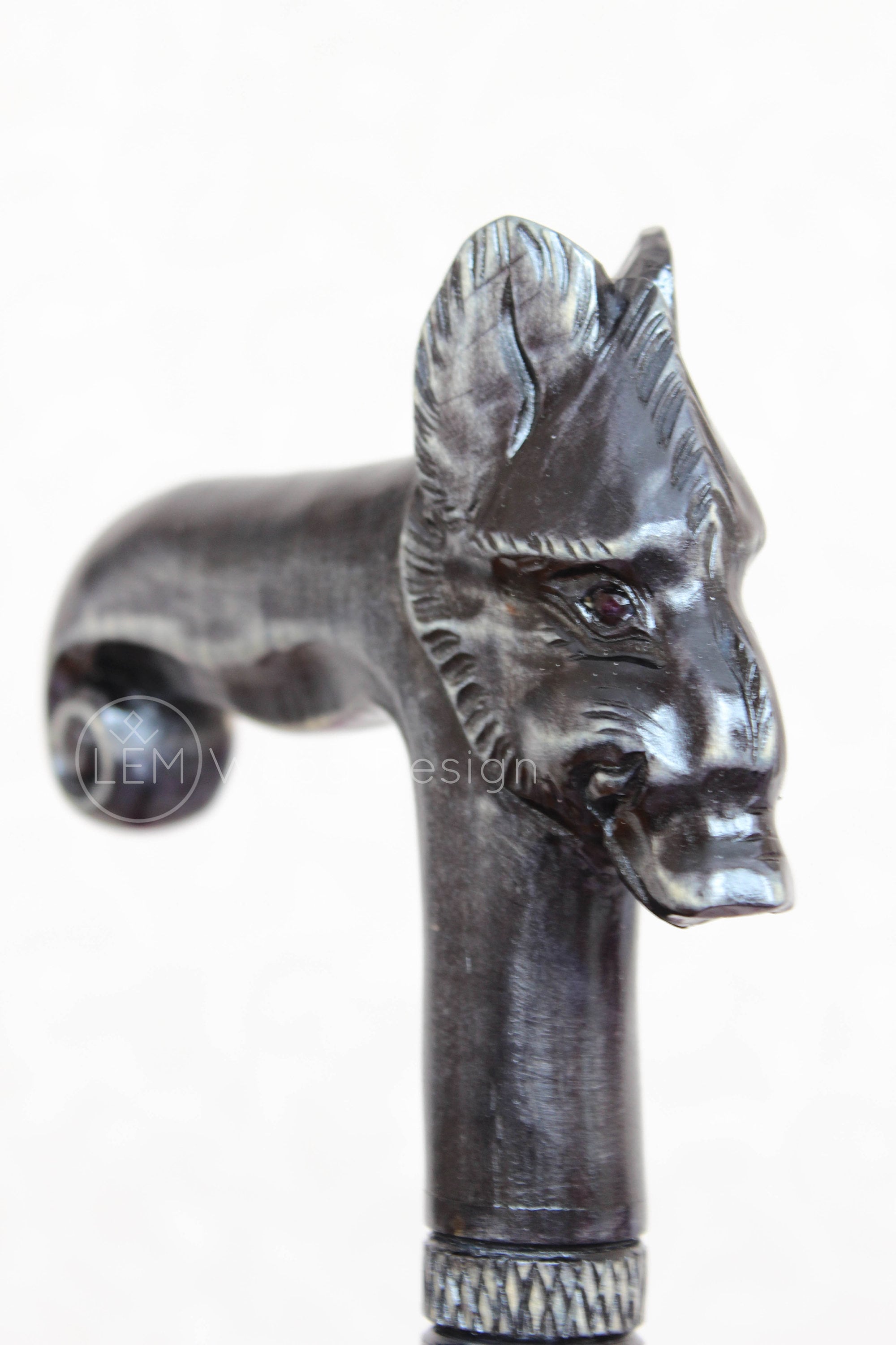 Walking Stick Wild Boar Carved Handle & Staff Black Wooden | Etsy