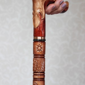Women's Walking Cane Hand Carved Handle and Staff Elegant Wooden Cane ...