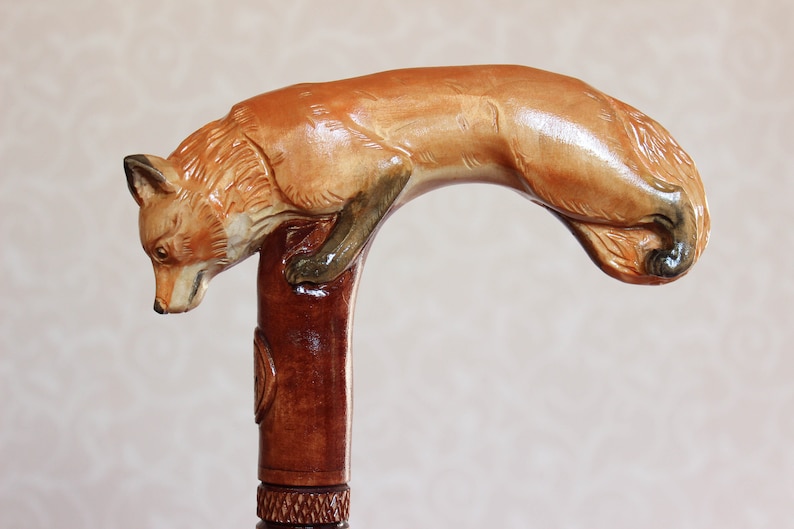 Fox Walking Cane Hand Carved Handle and Staff Hiking Stick | Etsy