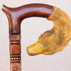 Handmade Walking Cane Red Fox Hand Carved Handle Hiking Stick Wooden ...